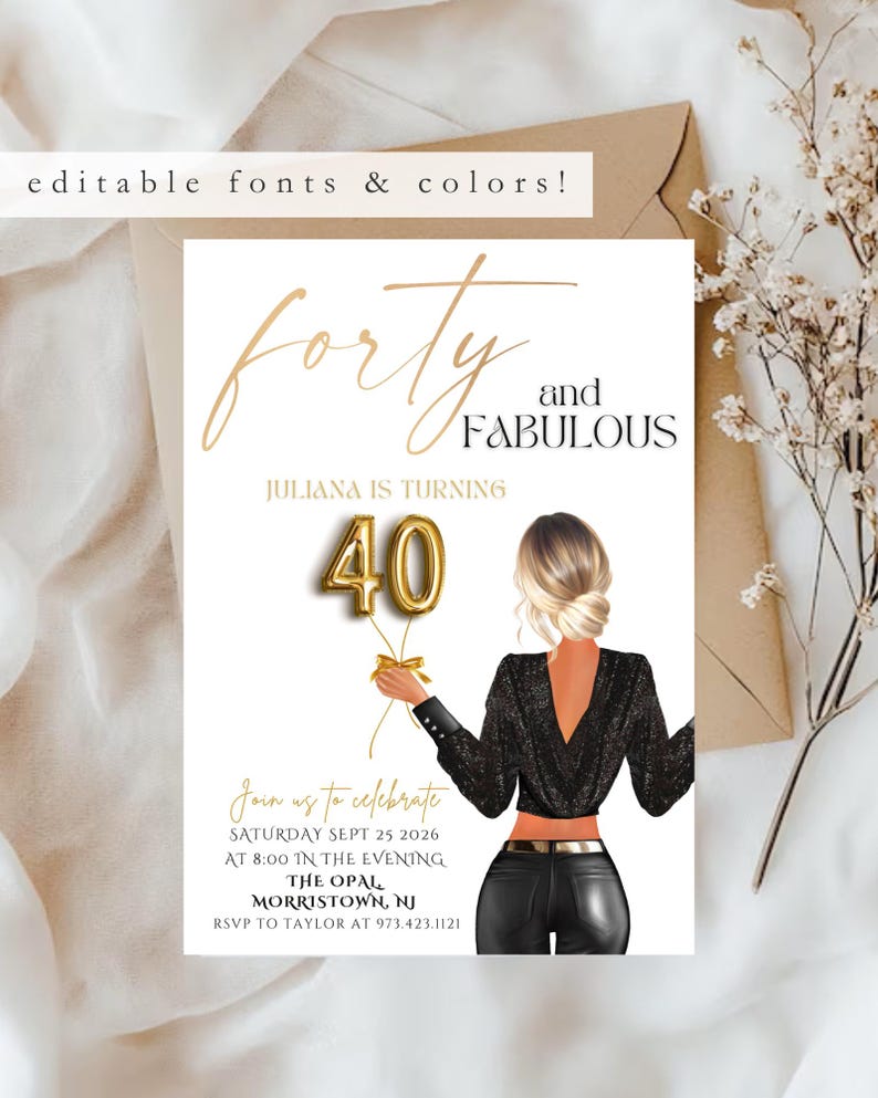Forty & Fab Birthday Invitation Template | Editable Canva (digital ...