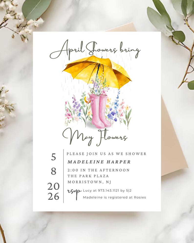 April Showers May Flowers Bridal Baby Shower | Canva Editable ...