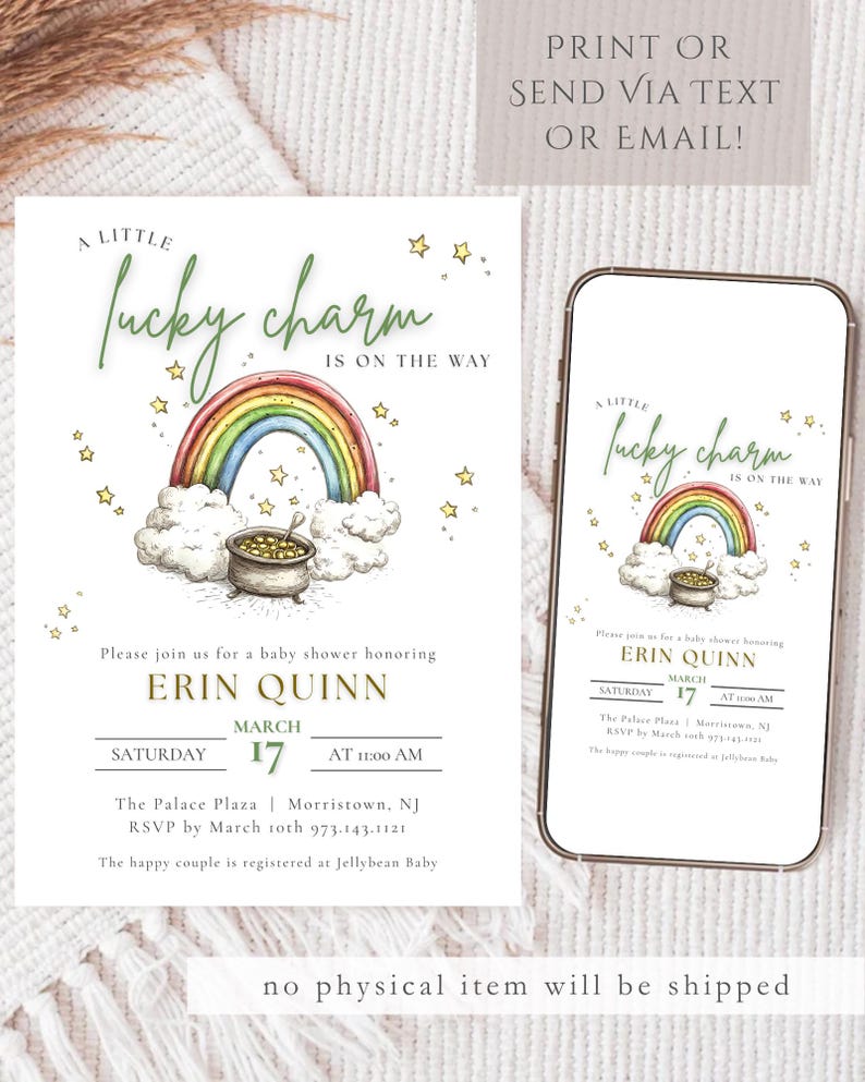 Lucky Charm St Patrick's Day Baby Shower Invitation | Canva Editable ...