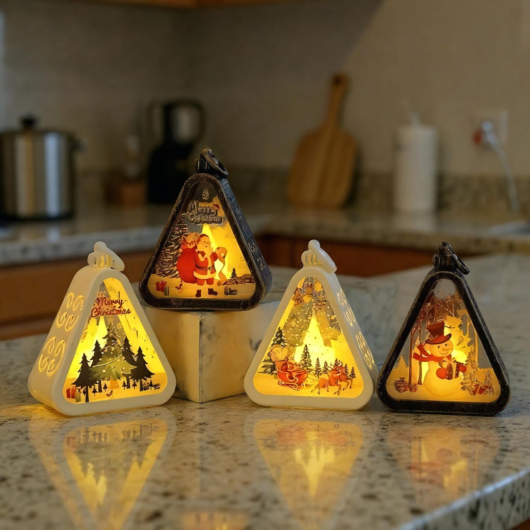 Mini Christmas LED Triangle Lantern | Santa & Snowman Festive Light ...