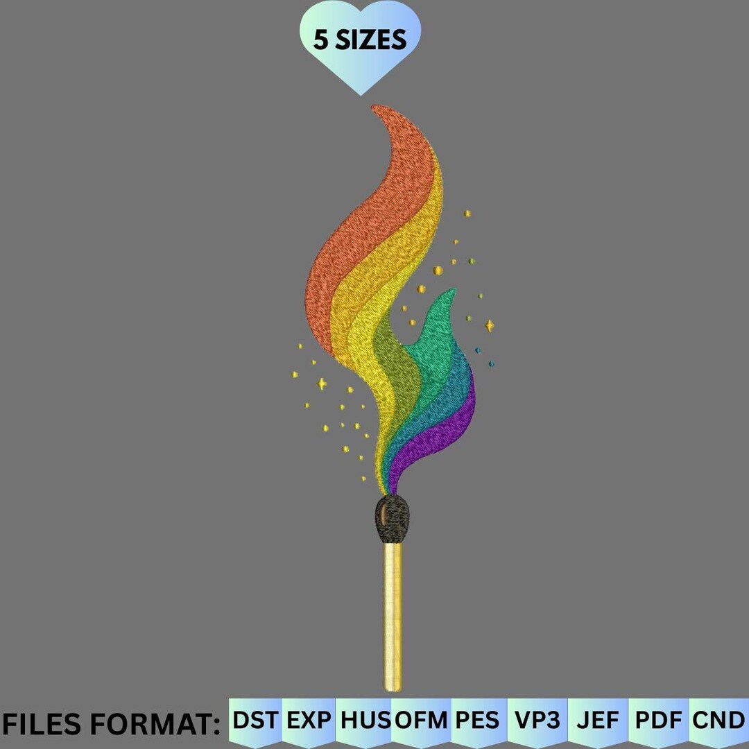 Rainbow Matchstick Embroidery Design, Colorful Flame Magic Embroidery ...