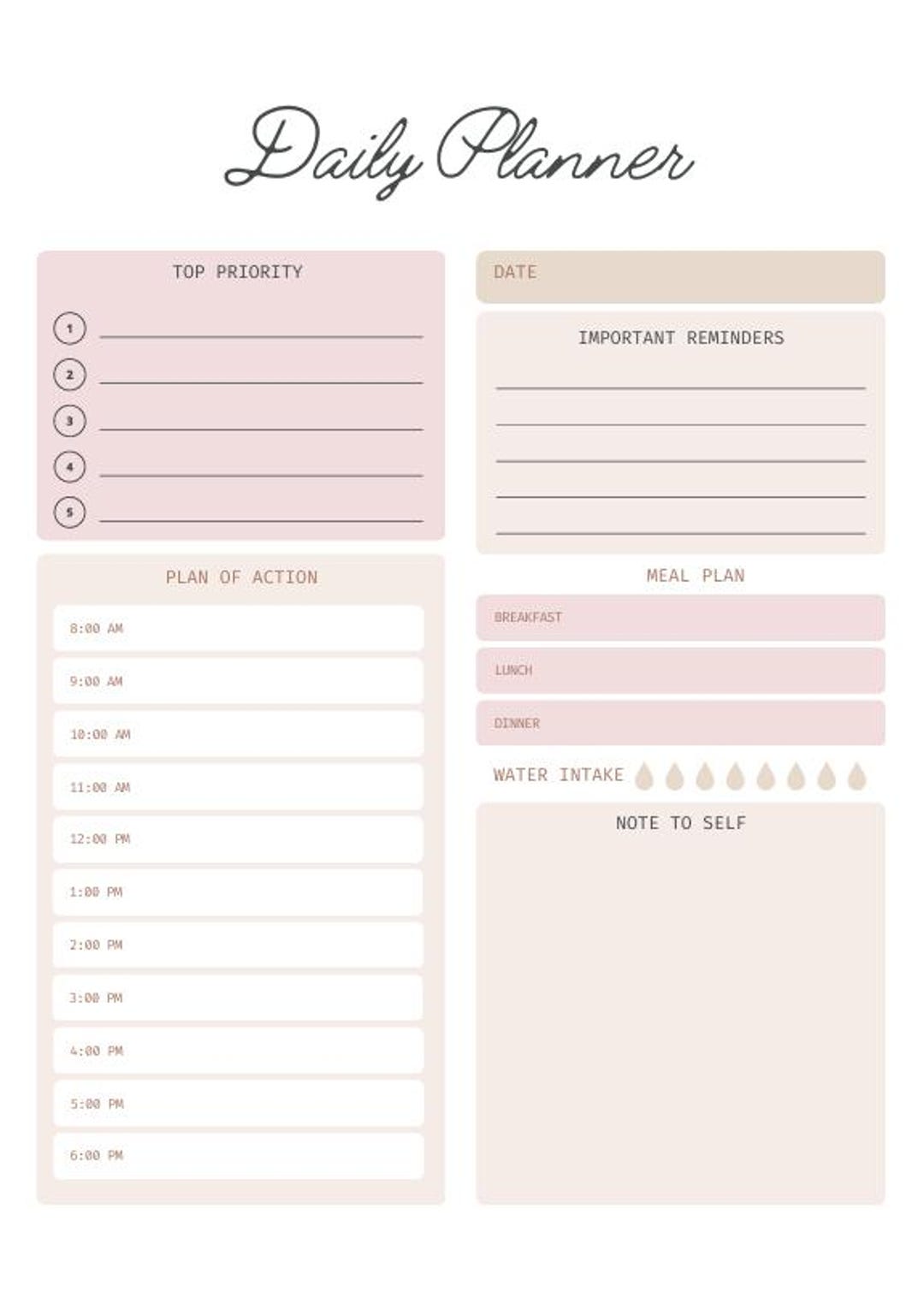 Simple Daily Planner Template: Printable PDF, A4 - Etsy
