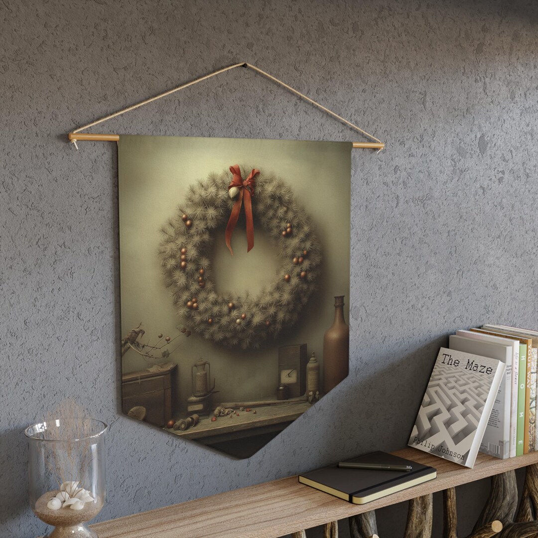 Rustic Holiday Christmas Wreath Banner, Vintage Christmas Decor, Wreath ...