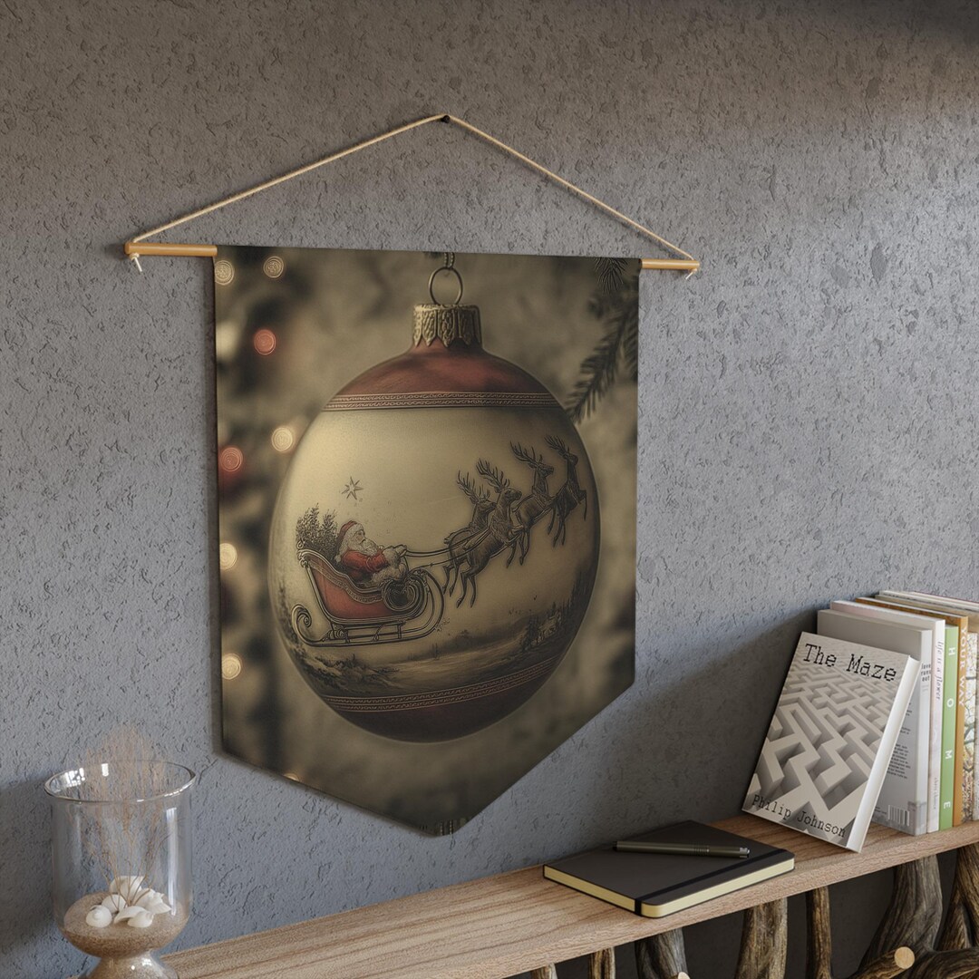 Vintage Christmas Aornament Pennant Banner, Holiday Wall Decor, Santa ...