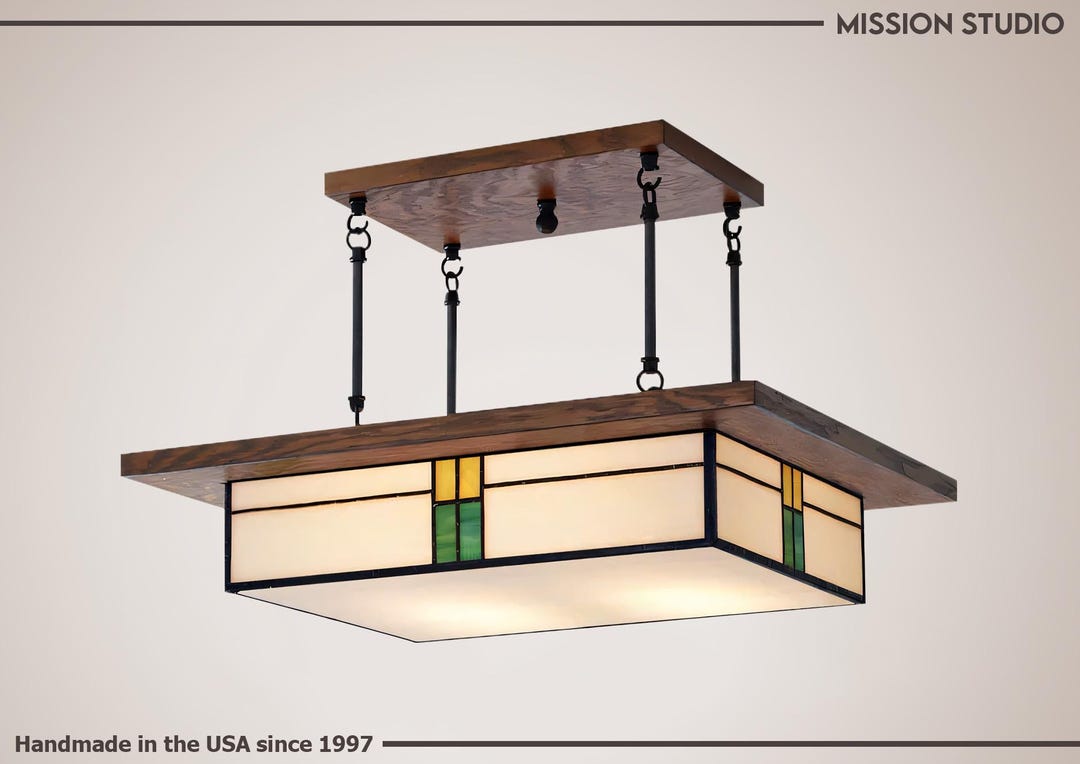 Mission Style Prairie Chandelier – Oak Ceiling Light – Artisan Dining ...