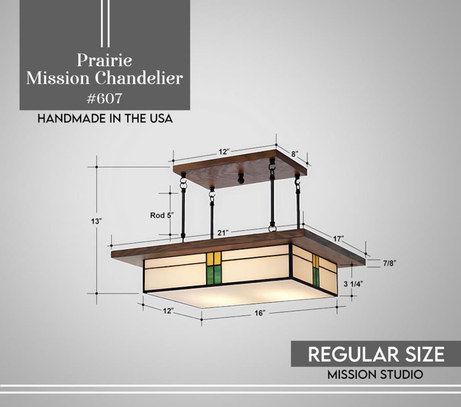 Mission Style Prairie Chandelier – Oak Ceiling Light – Artisan Dining ...