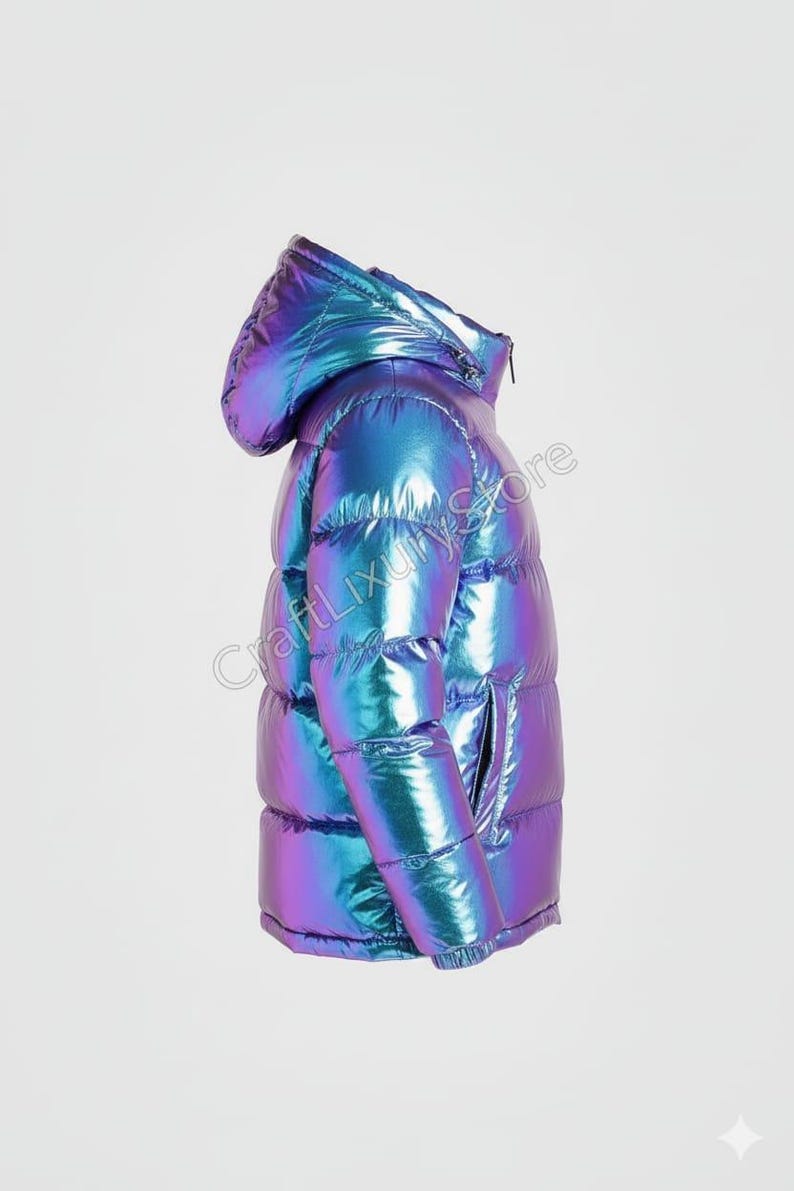 Iridescent Hooded Puffer Jacket | Women's Winter Bubble Coat - Etsy