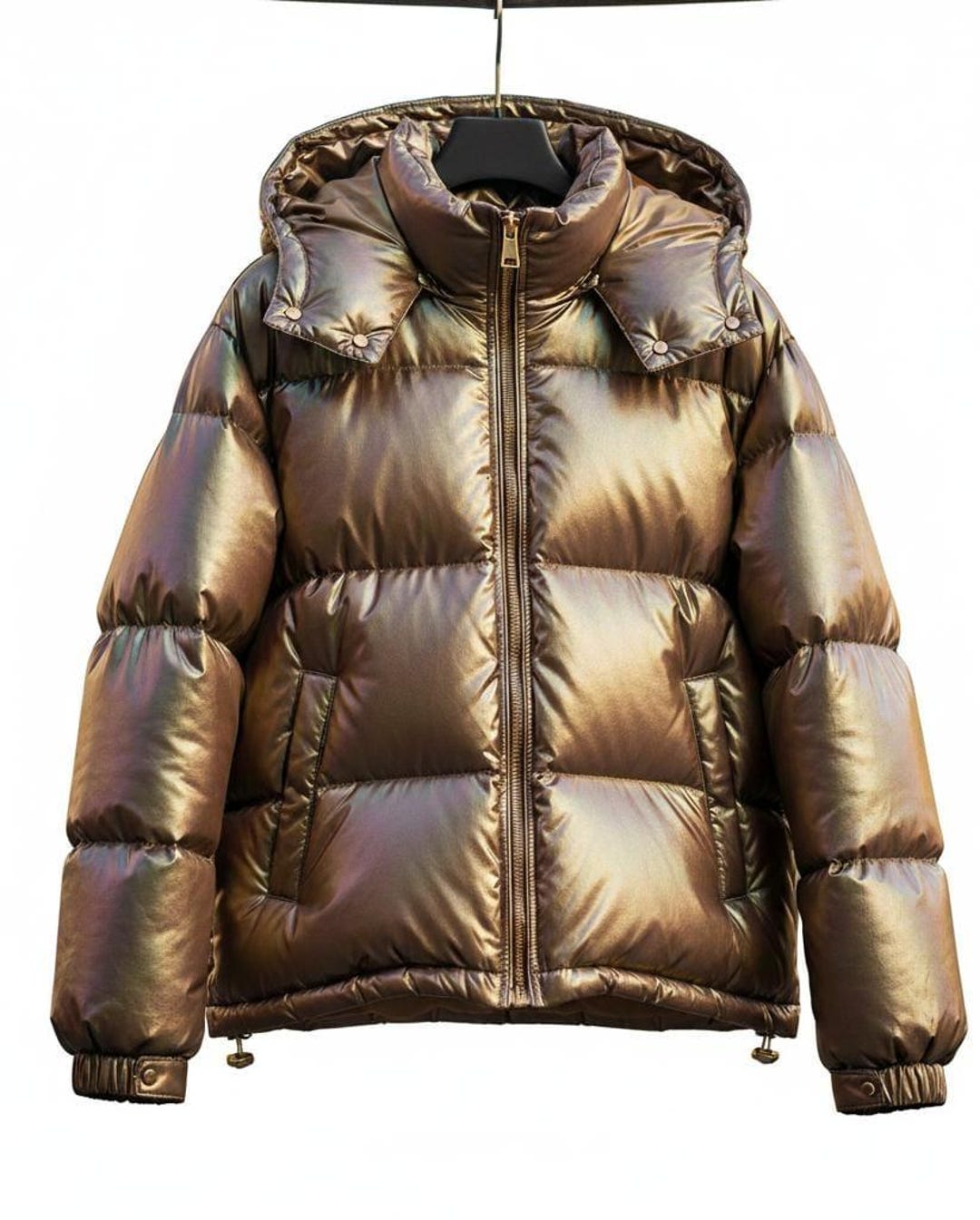 Men’s Metallic Gold Puffer Jacket With Hood | Warm Lightweight Winter ...