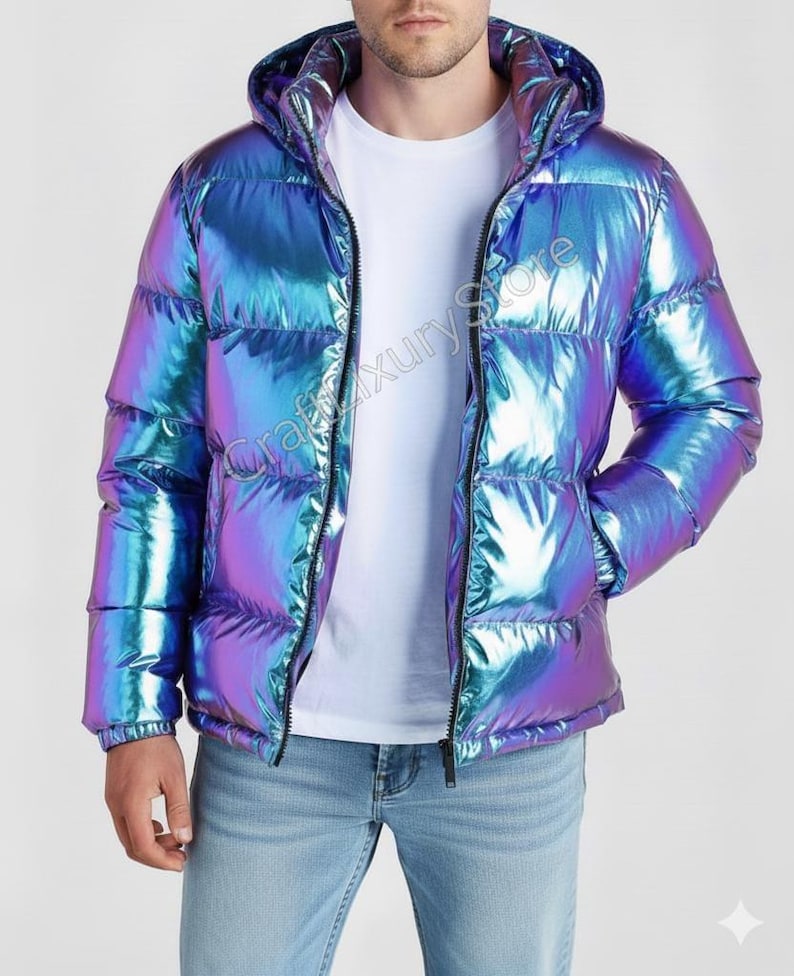 Iridescent Hooded Puffer Jacket | Women's Winter Bubble Coat - Etsy