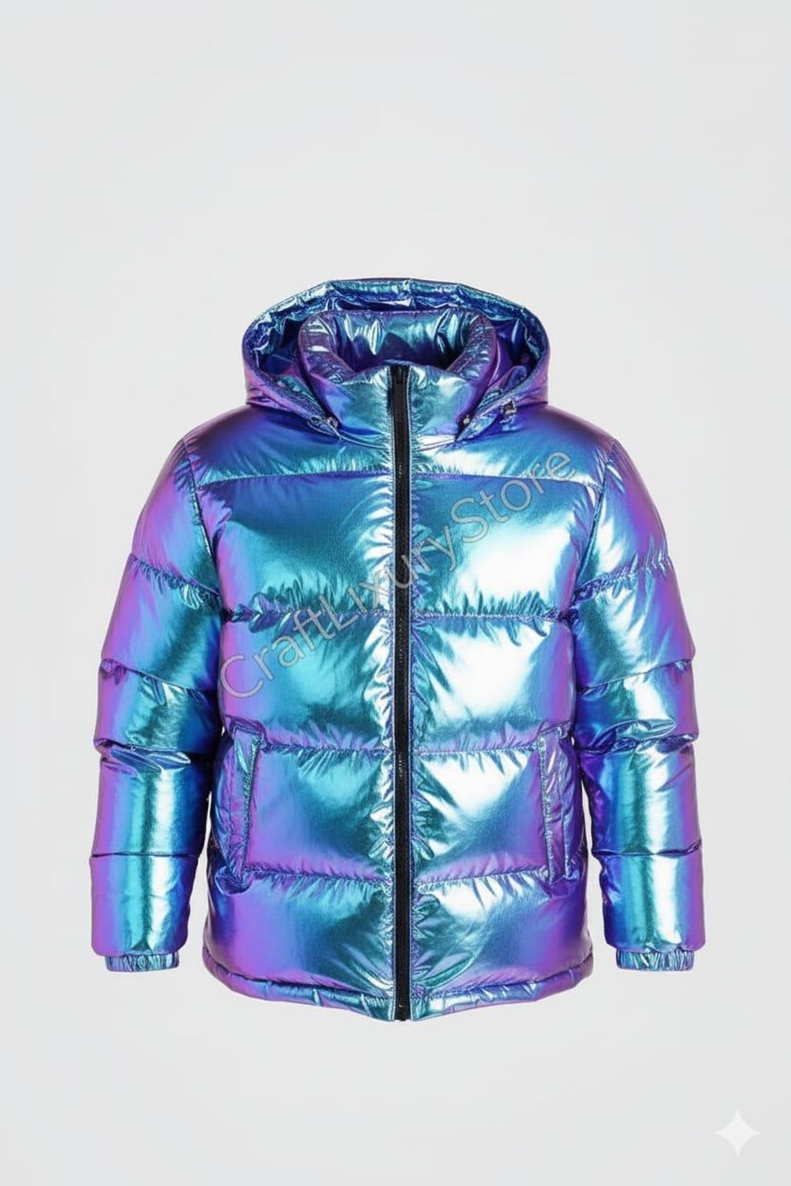 Iridescent Hooded Puffer Jacket | Women's Winter Bubble Coat - Etsy