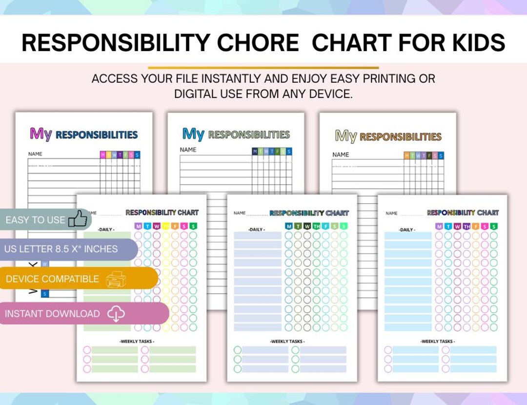 Responsibility Chore Chart for Kids | Daily & Weekly Chore Chart ...