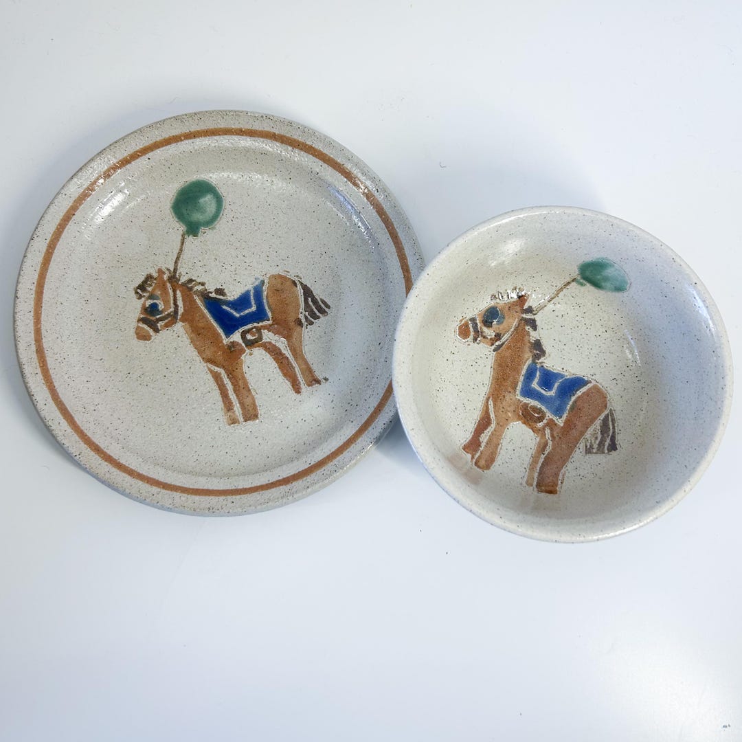Horse Balloon Pottery Set Plate Bowl Whimsical Folk Art Studio ...
