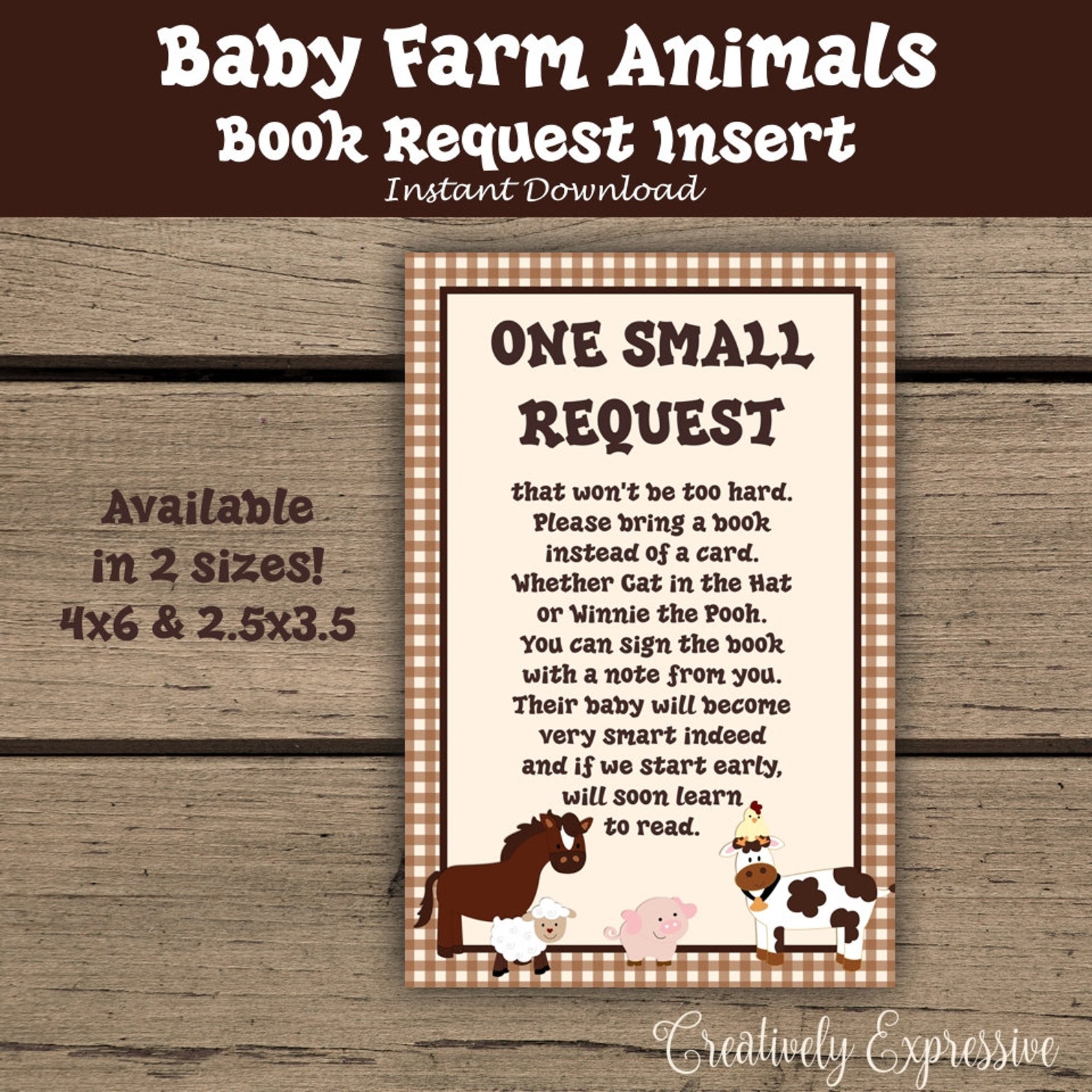 Farm Animals Book Request Cards Farm Animals Baby Shower - Etsy