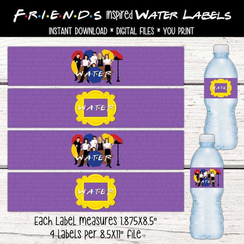 Friends Inspired Water Bottle Labels Friends Water Labels - Etsy