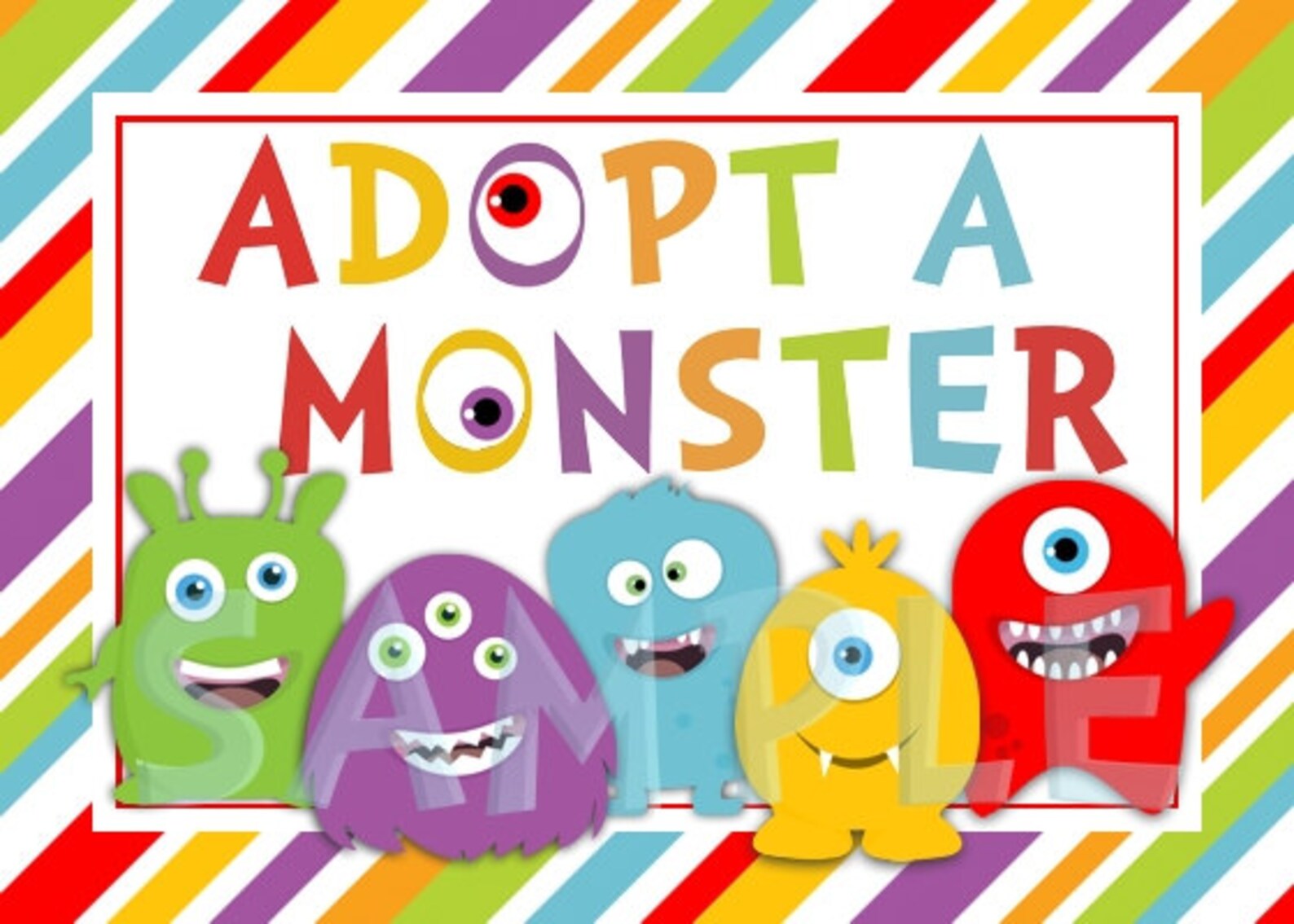 Little Monster 5x7 Adopt a Monster Party Sign Instant - Etsy
