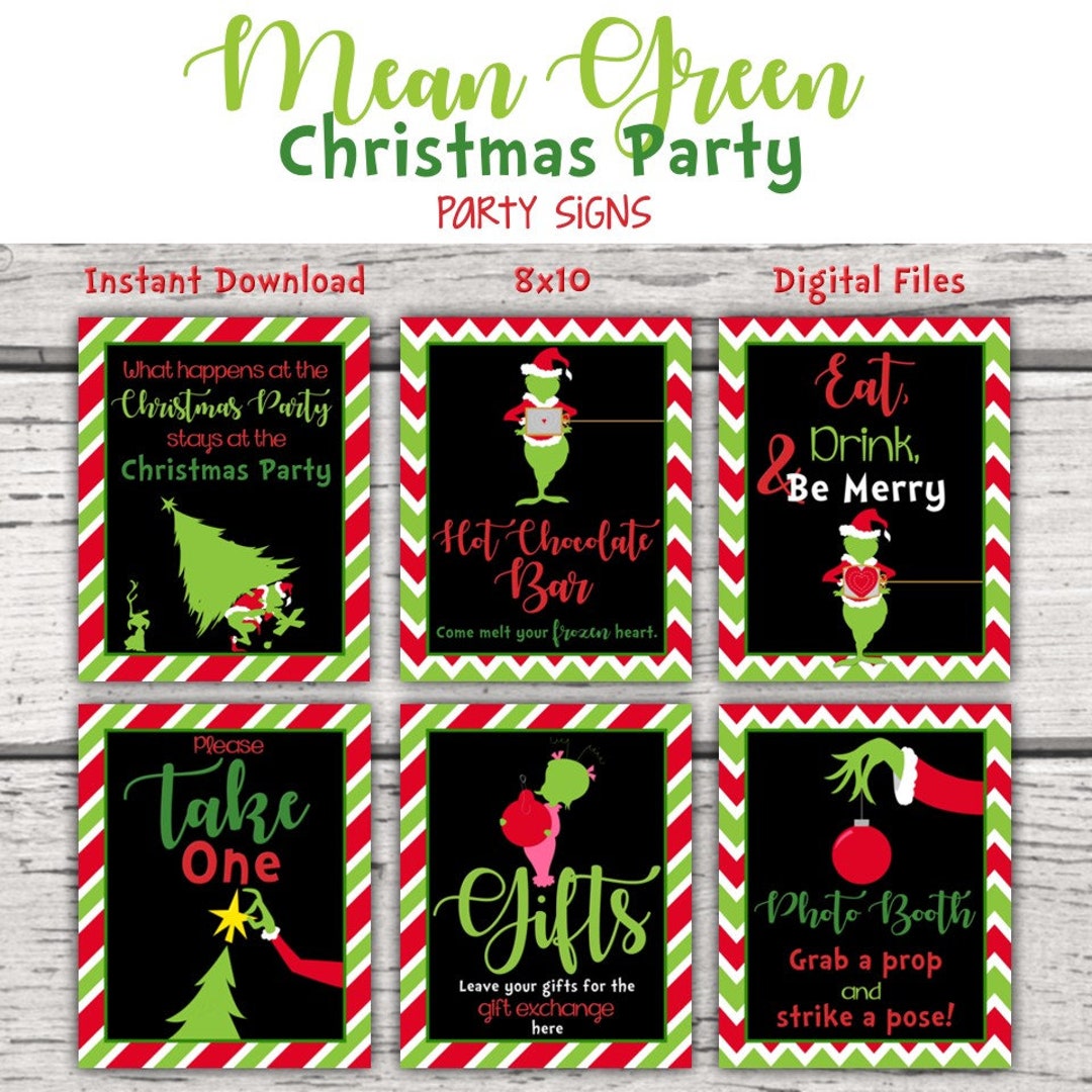 Mean Green Christmas Monster Party Signs. Birthday Party. Christmas ...