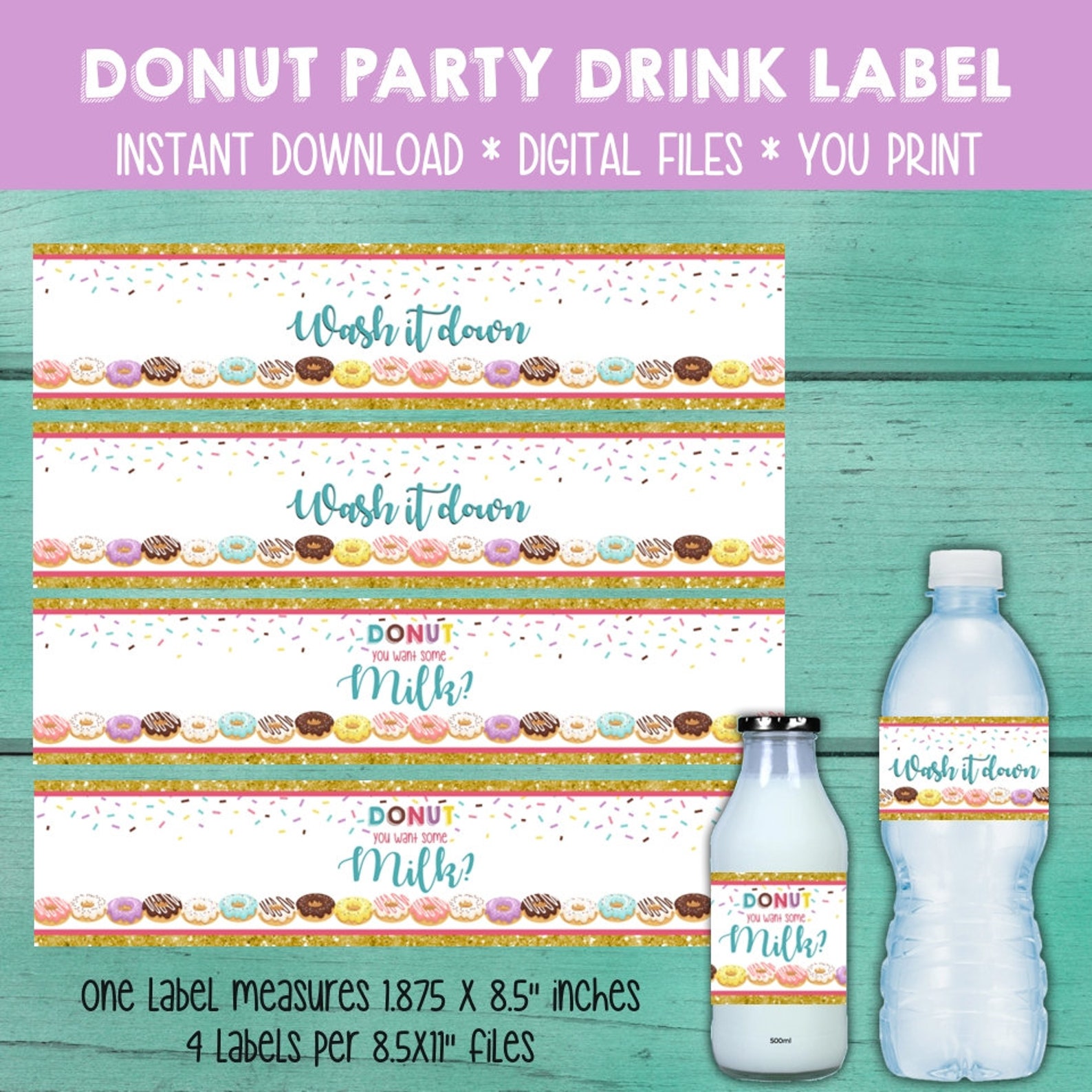 Donut Party Water Bottle Labels. Donut Party Drink Labels. - Etsy