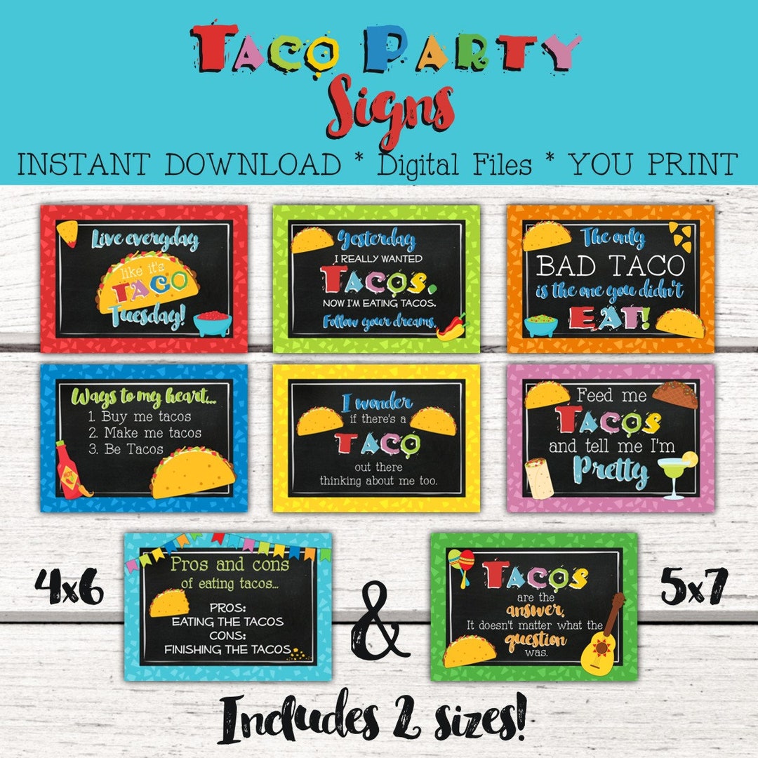 Taco Party Table Signs, Fiesta Party Decorations, Cinco De Mayo, Taco ...