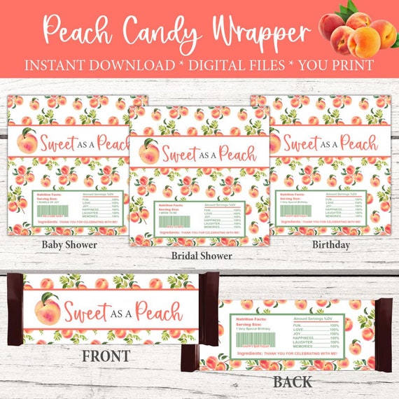 Peach Party Candy Bar Wrapper. Peach Party Favor. Sweet as a Peach ...