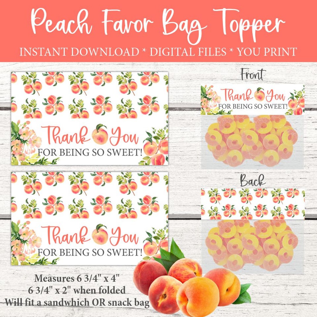 Peach Bag Topper. Peach Treat Topper. Peach Party Favor. Sweet as a ...