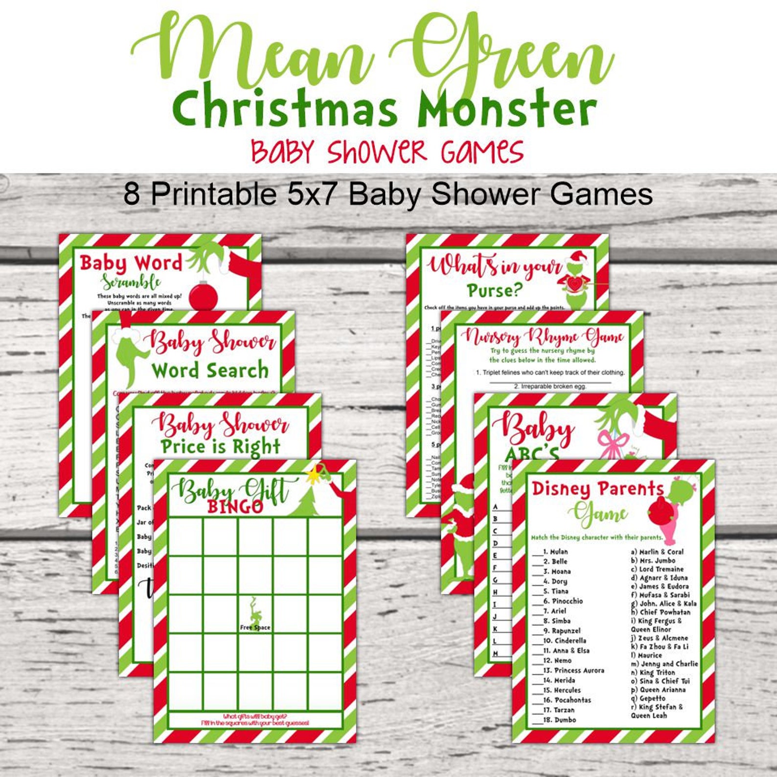 Mean Green Christmas Monster Shower Games Package. 8 Printable Shower ...