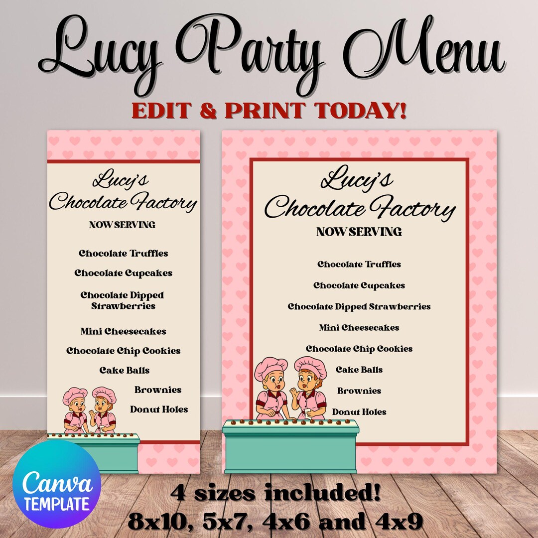 I Love Lucy Inspired Party Menu. Lucy Party Menu. I Love Lucy Birthday ...