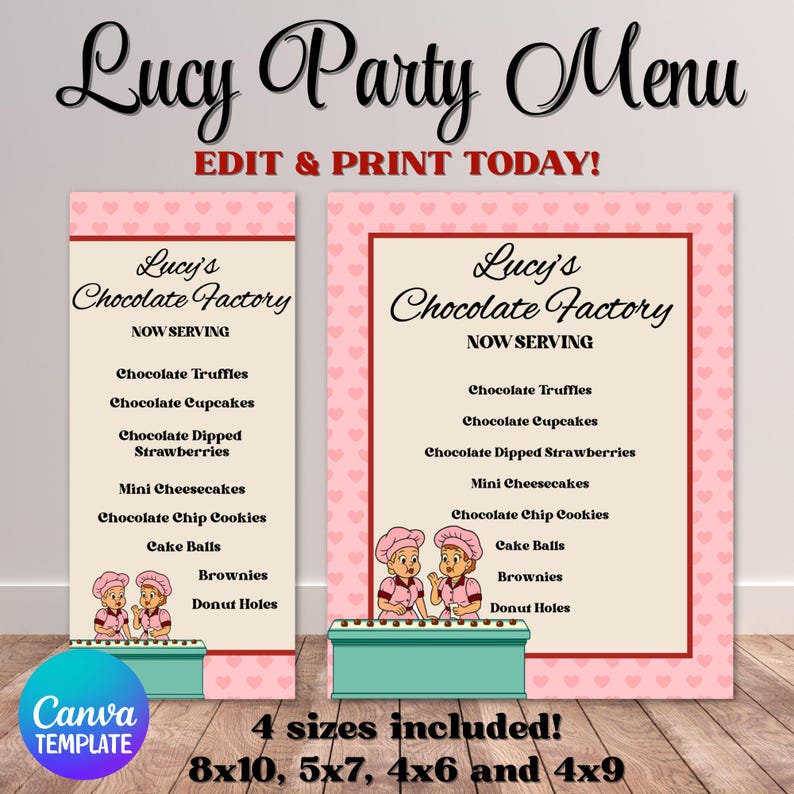 I Love Lucy Inspired Party Menu. Lucy Party Menu. I Love Lucy Birthday ...
