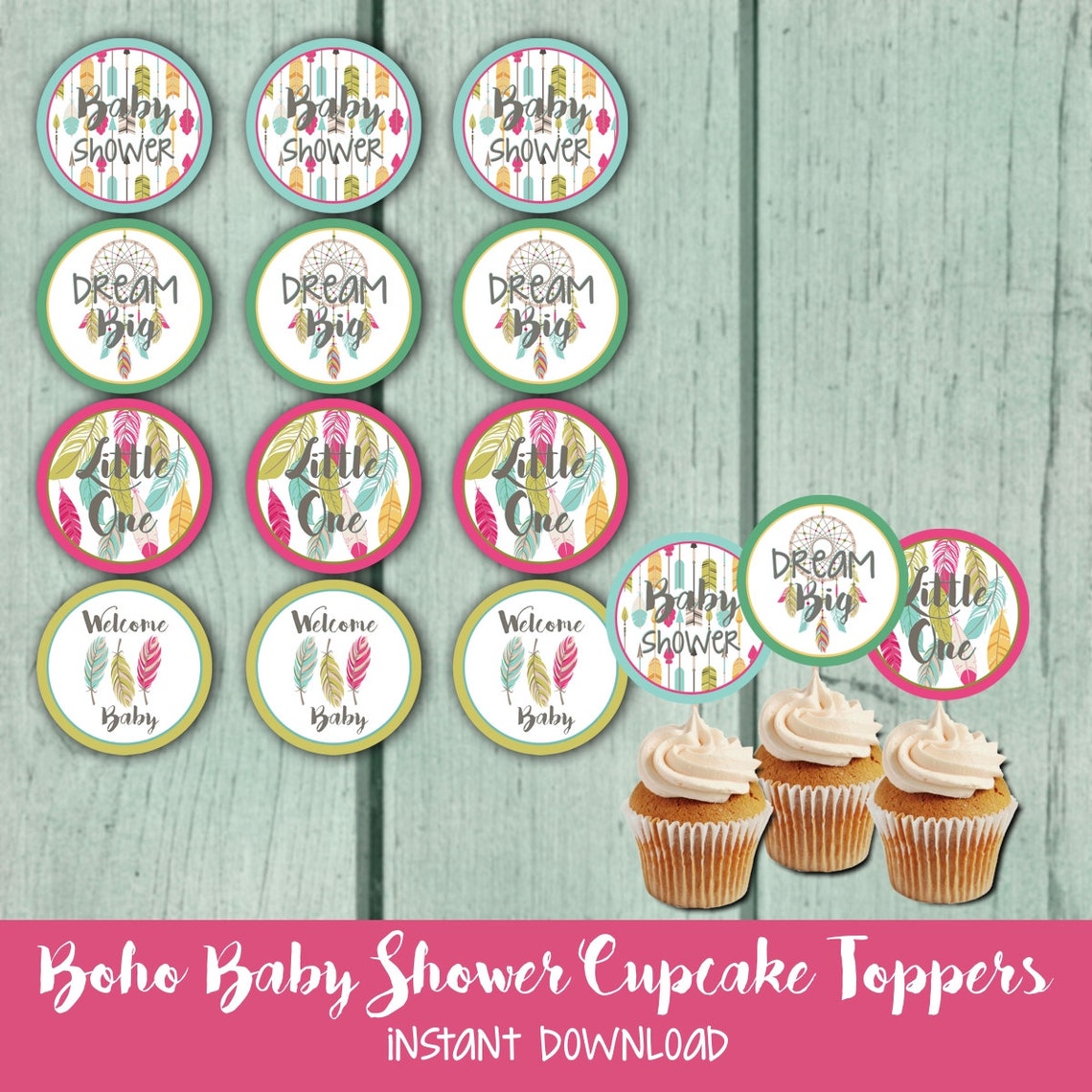 Boho Baby Shower Cupcake Toppers. Boho Baby Shower. Tribal - Etsy
