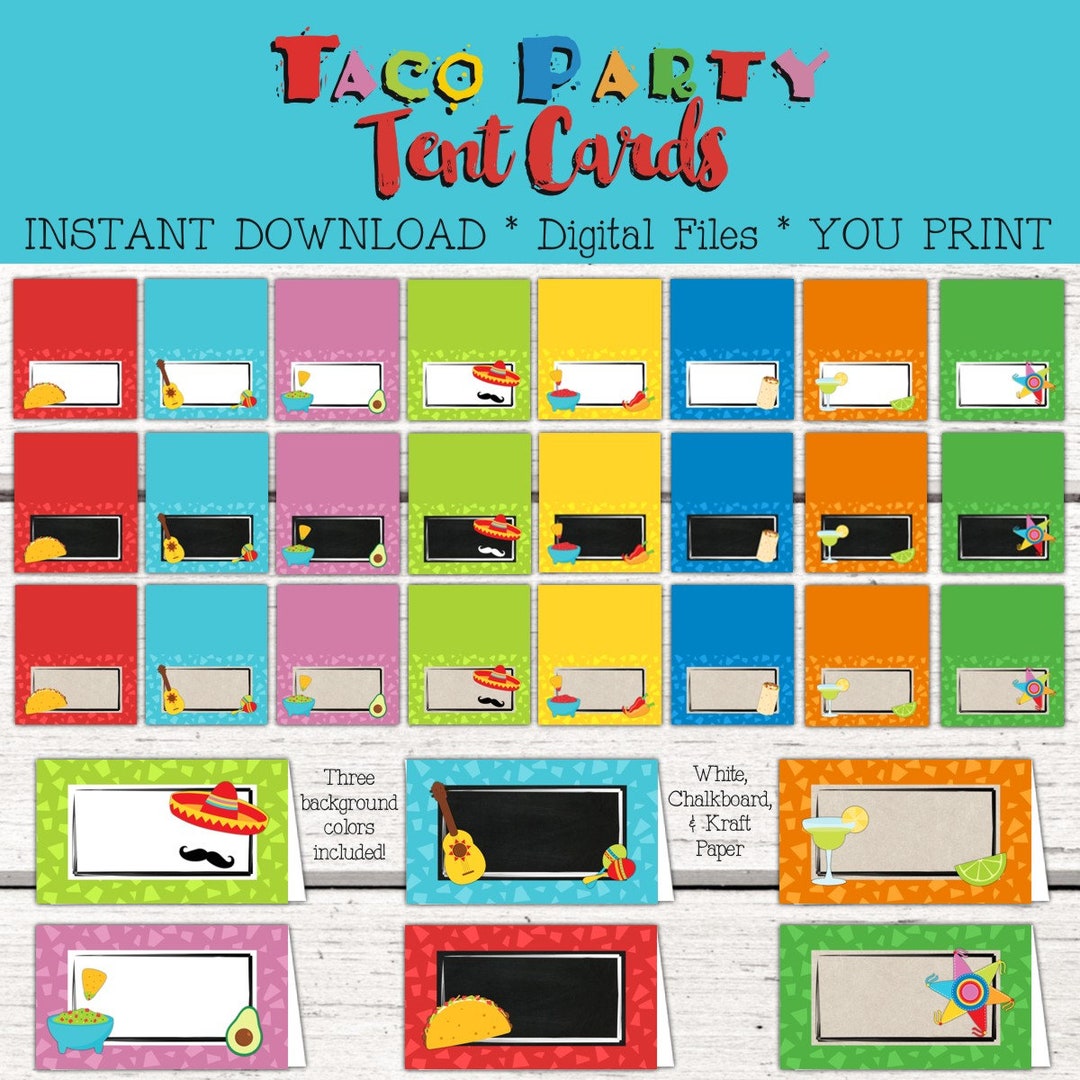Taco Party Birthday Party Table Cards. Tent Cards. Food Cards. Place ...