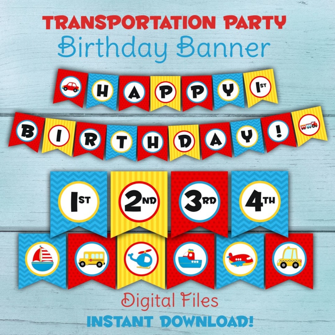 Transportation Birthday Party Banner, Transportation Birthday Party ...