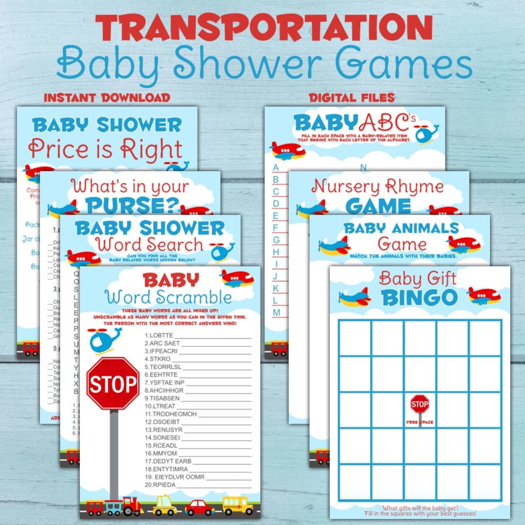 Transportation Baby Shower Games Package. 8 Printable Baby Shower Games ...