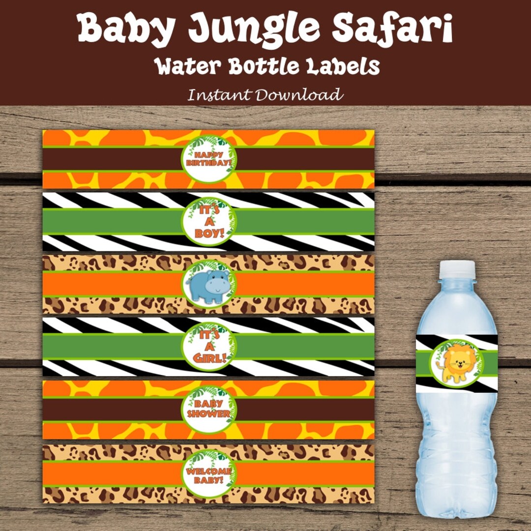 Jungle Safari Water Bottle Labels. Printable Jungle Baby Shower Water ...