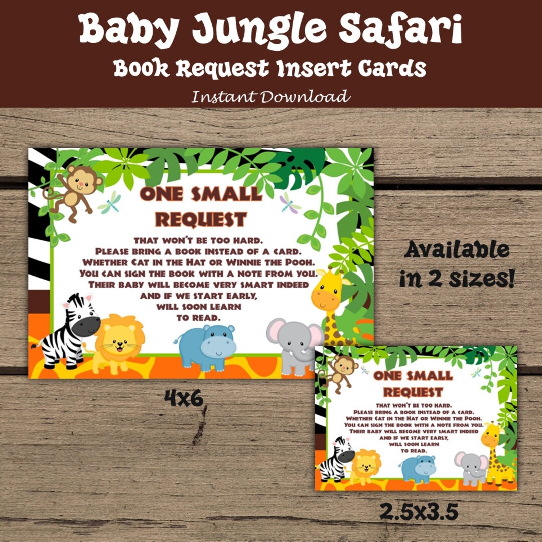 Baby Jungle Safari Book Request Cards, Jungle Animals Baby Shower ...