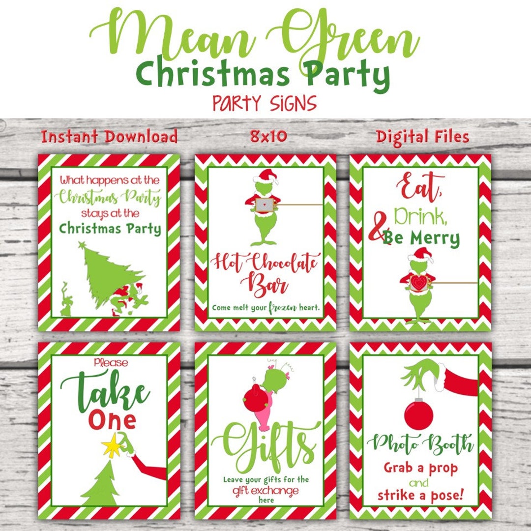 Mean Green Christmas Monster Party Signs. Birthday Party. Christmas ...