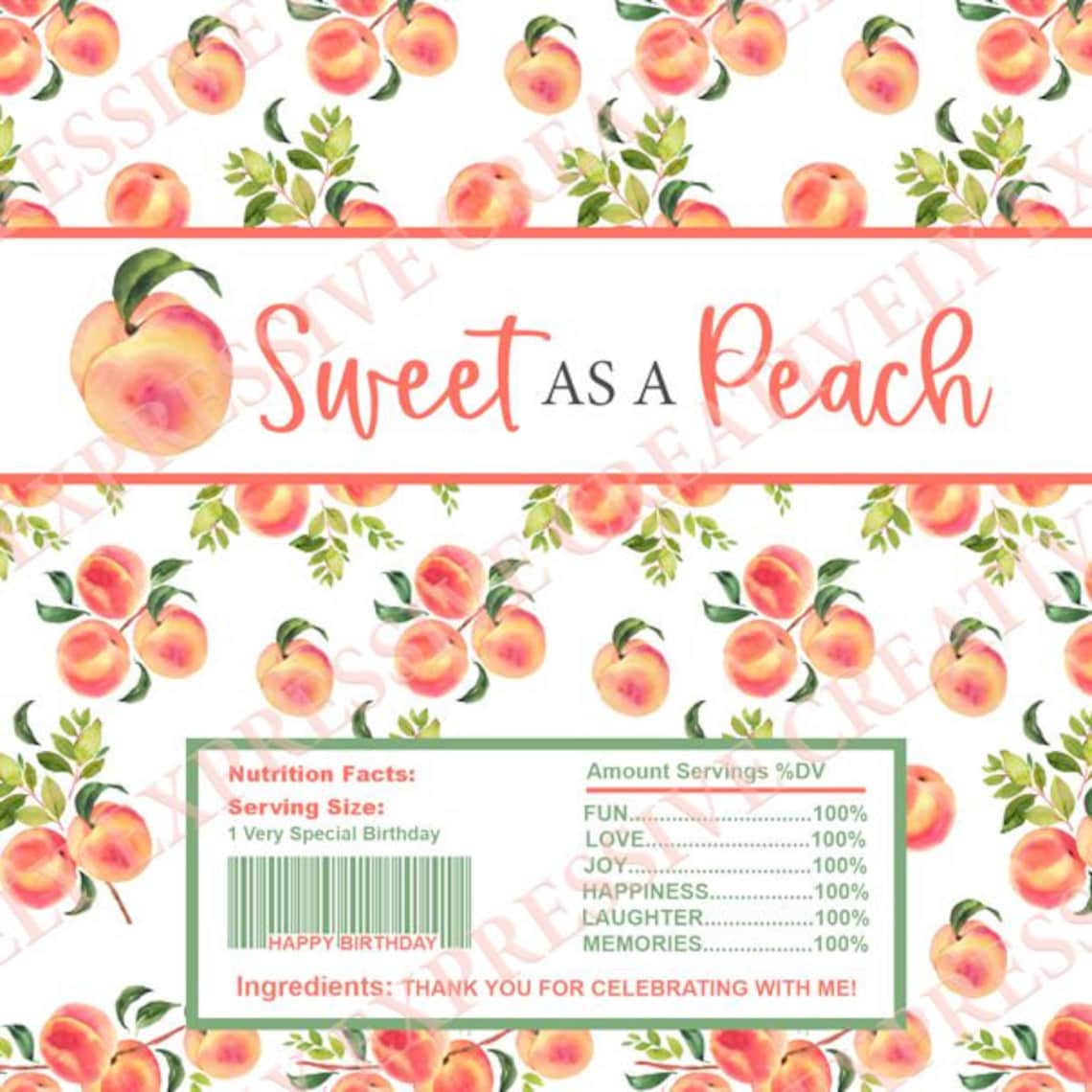 Peach Party Candy Bar Wrapper. Peach Party Favor. Sweet as a - Etsy