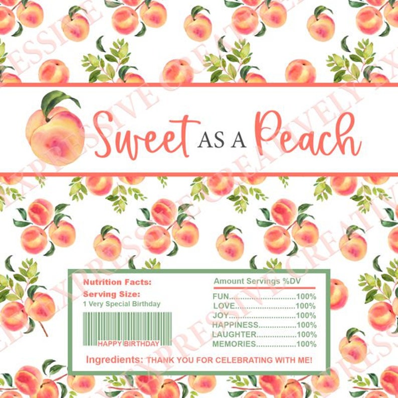 Peach Party Candy Bar Wrapper. Peach Party Favor. Sweet as a - Etsy