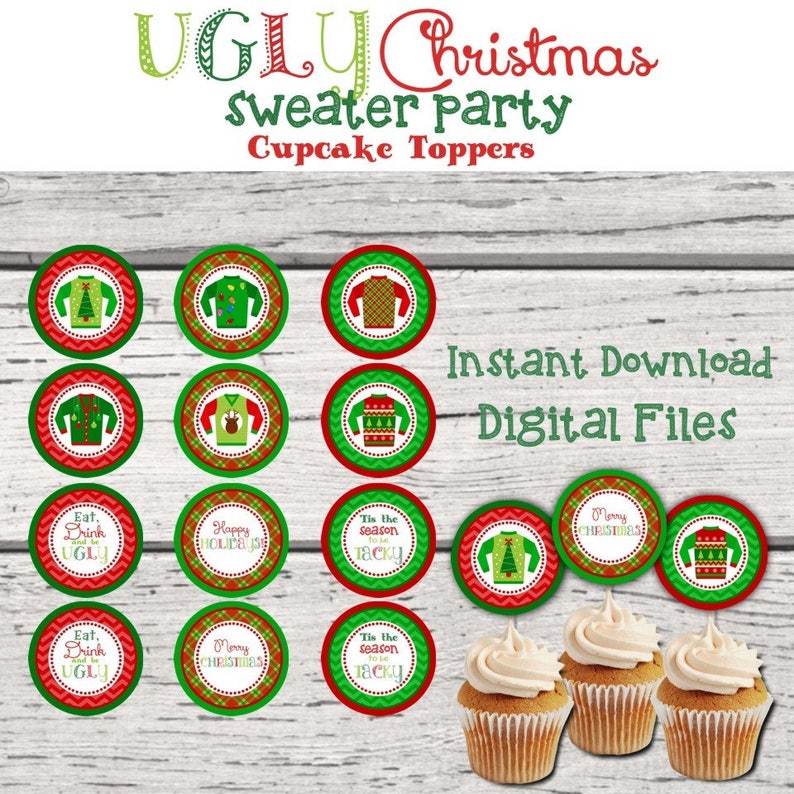 Ugly Christmas Sweater Party Cupcake Toppers. Ugly Christmas Sweater ...