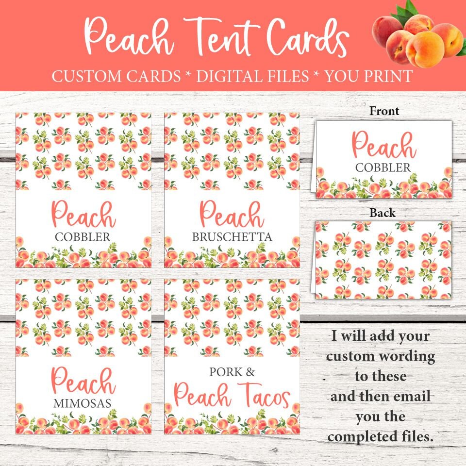 Peach Party. Peach Party Food Cards. Baby Shower Tent Cards. Buffet ...