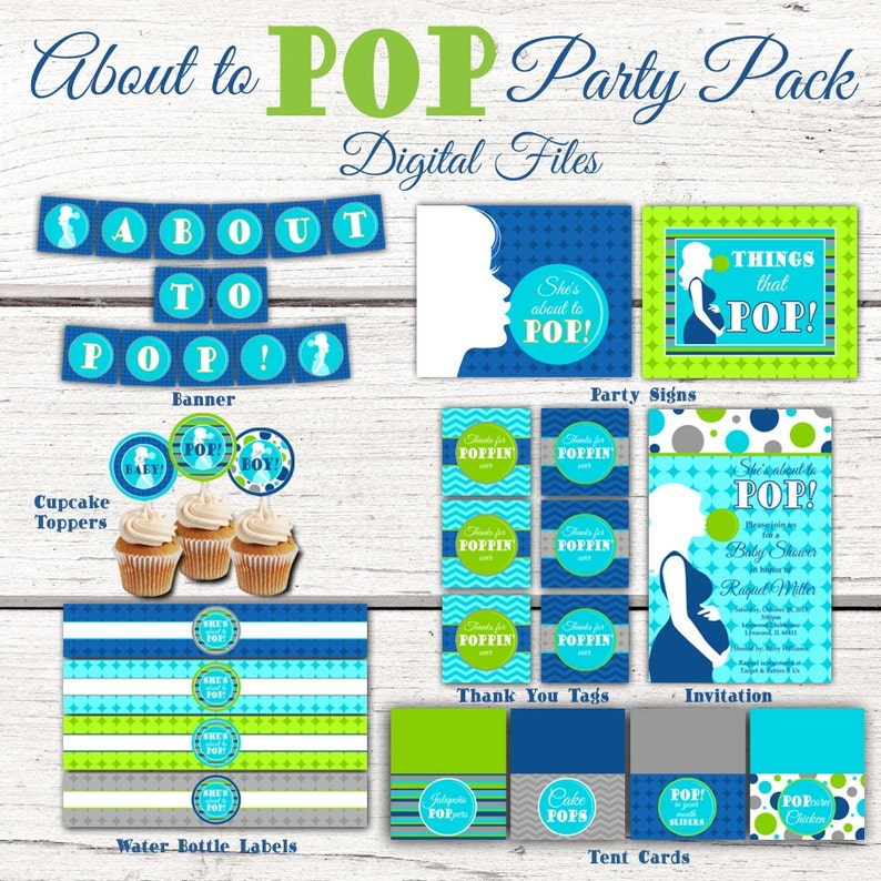 Custom About to Pop Baby Shower Party Pack. Ready to Pop. Going to Pop ...