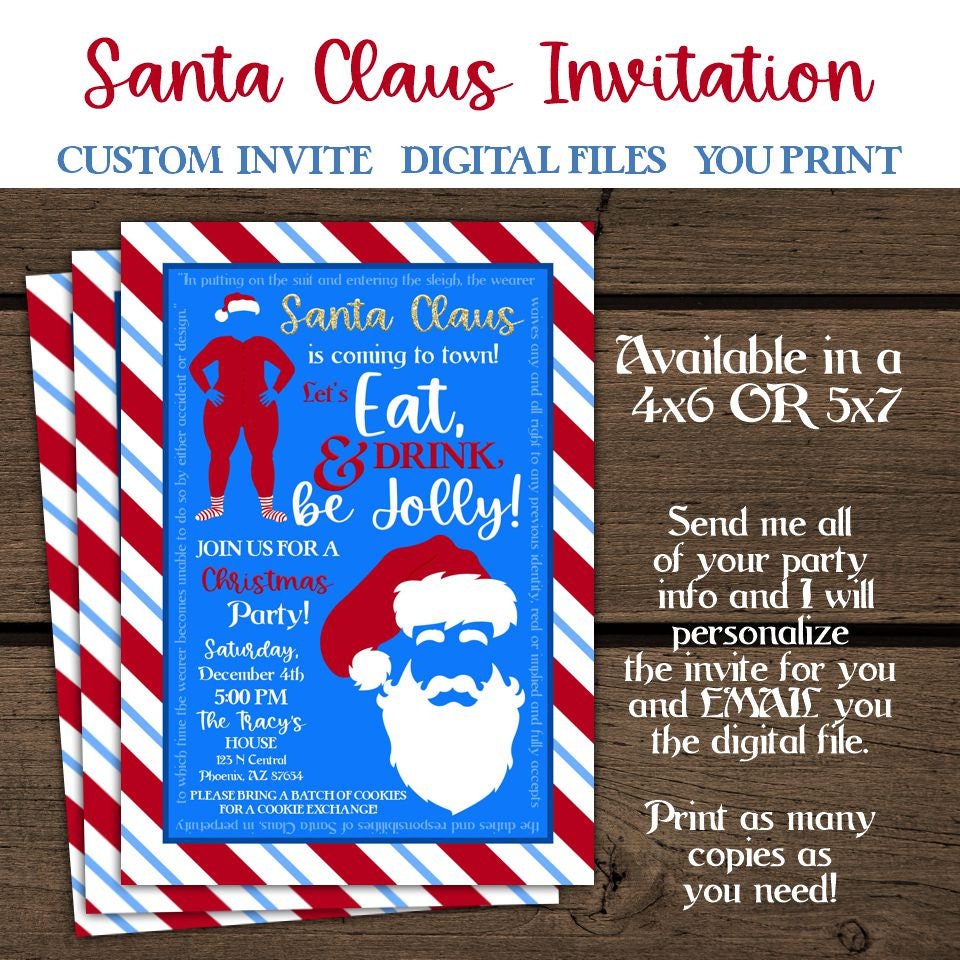 Custom Santa Claus Christmas Party Invitation. Christmas Party ...