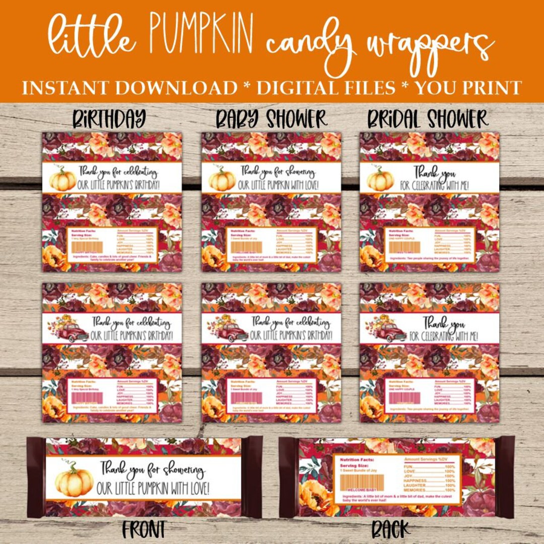 Little Pumpkin Party Candy Bar Wrappers. Pumpkin Baby Shower Favors ...