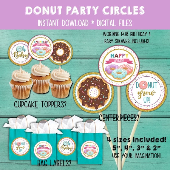 Donut Party Cupcake Toppers Donut Bag Labels Donut | Etsy