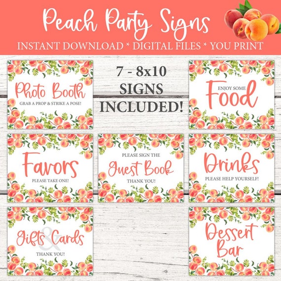 Peach Party Signs. Peach table sign. Photo Booth Sign. Drinks Sign ...