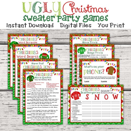 Ugly Christmas Sweater Party Games Package. 8 Printable Party - Etsy