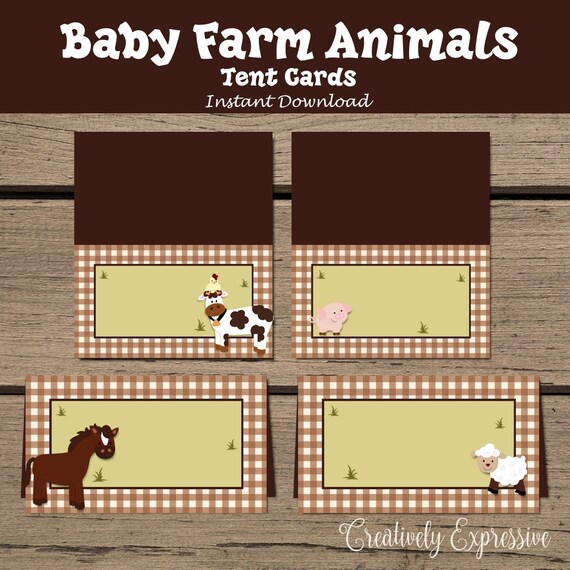 Farm Animals Baby Shower Table Cards. Barnyard Baby Shower. Tent Cards ...