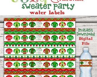 Ugly Christmas Sweater Party Water Bottle Labels. Ugly - Etsy