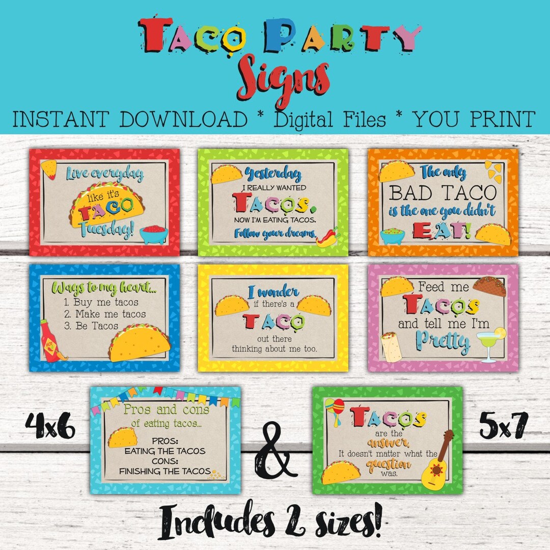 Taco Party Table Signs, Fiesta Party Decorations, Cinco De Mayo, Taco ...