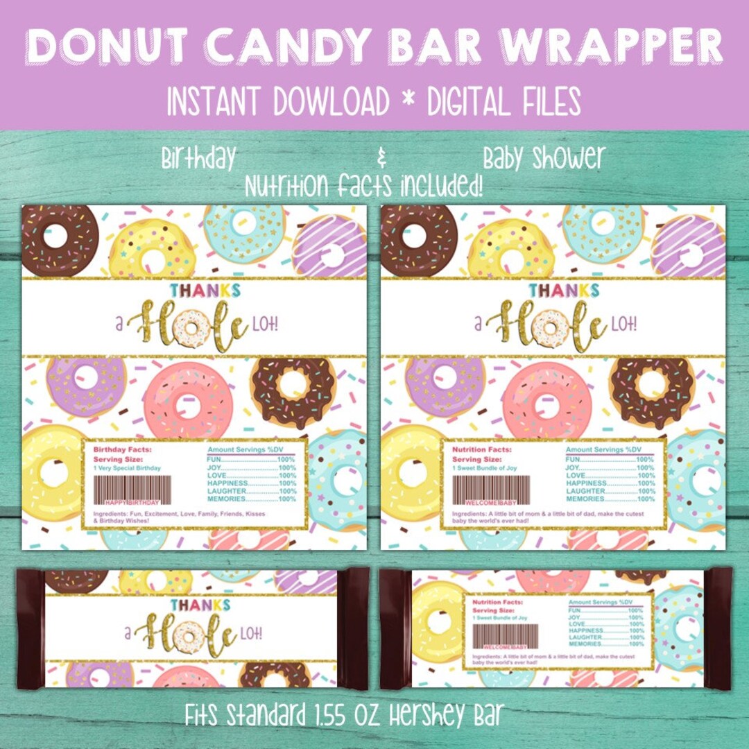 Donut Birthday Candy Bar Wrapper. Donut Grow Up. Donut Breakfast Party ...