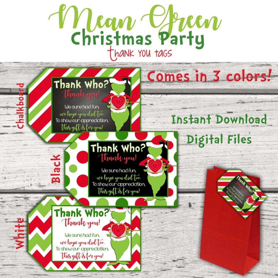 Mean Green Christmas Monster Party Thank You Tags. Birthday Party ...