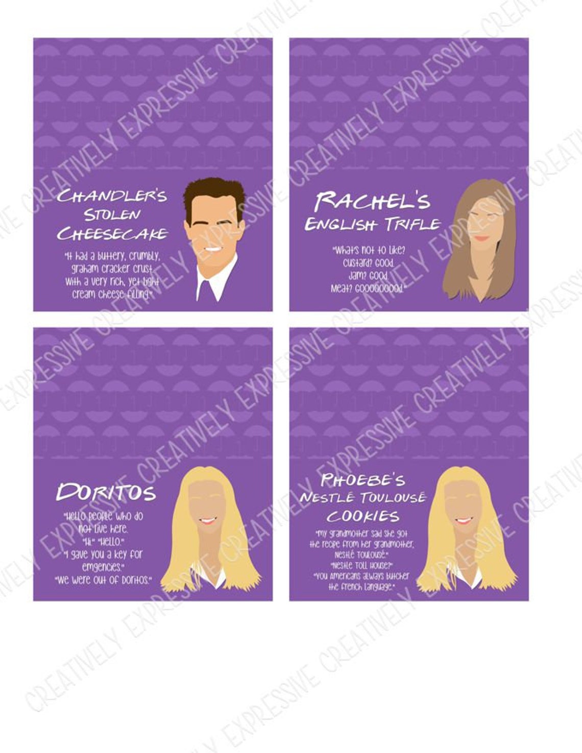 Friends Inspired Party Food Cards. Friends Birthday Tent Cards. Friends ...